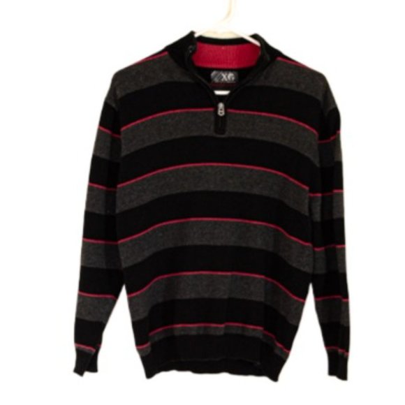 Xg | Shirts & Tops | Boy Half Turtleneck Black Grey Red Stiped Sweater ...